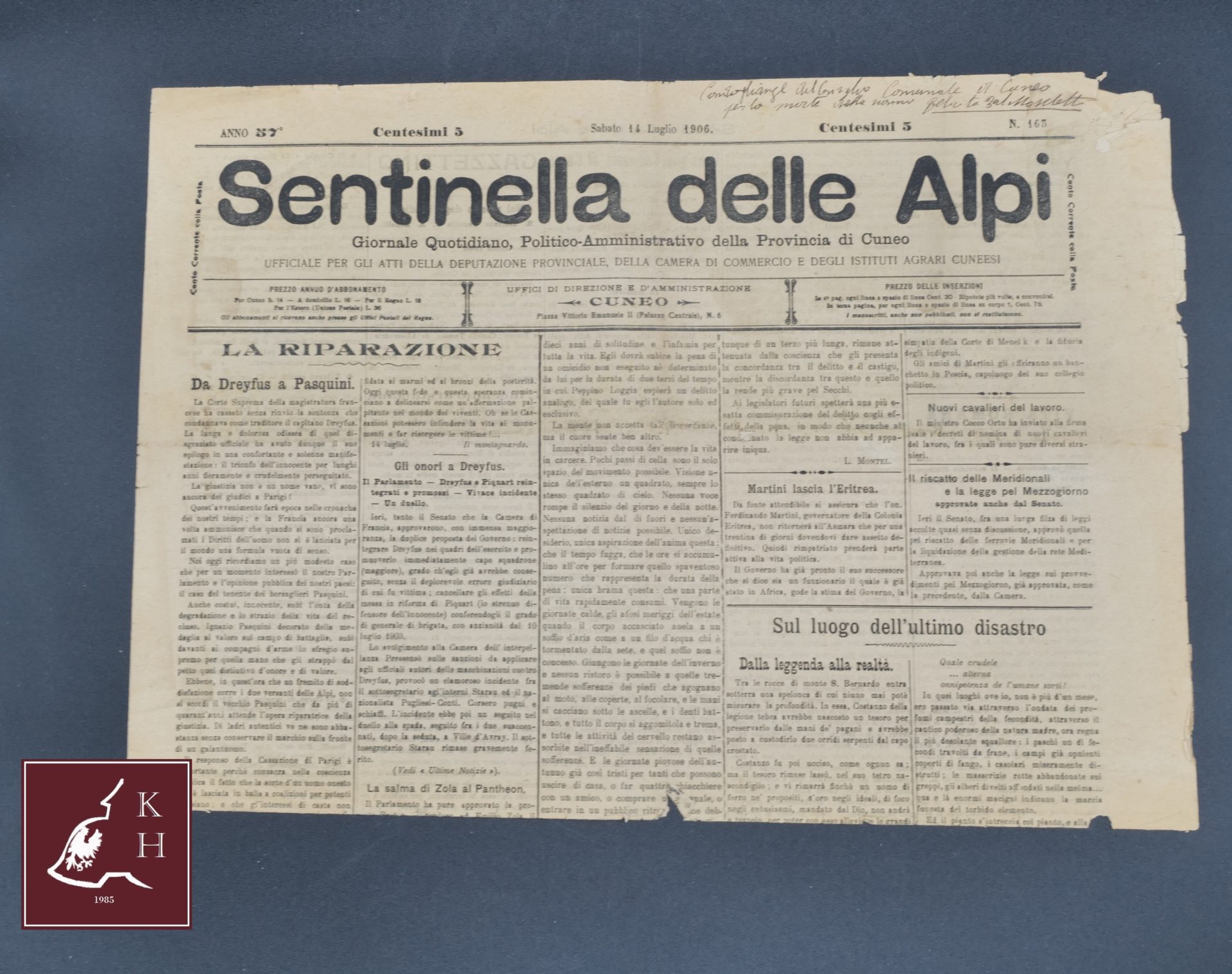 Sentinella delle Alpi -14 luglio 1906 - Karl Häuser