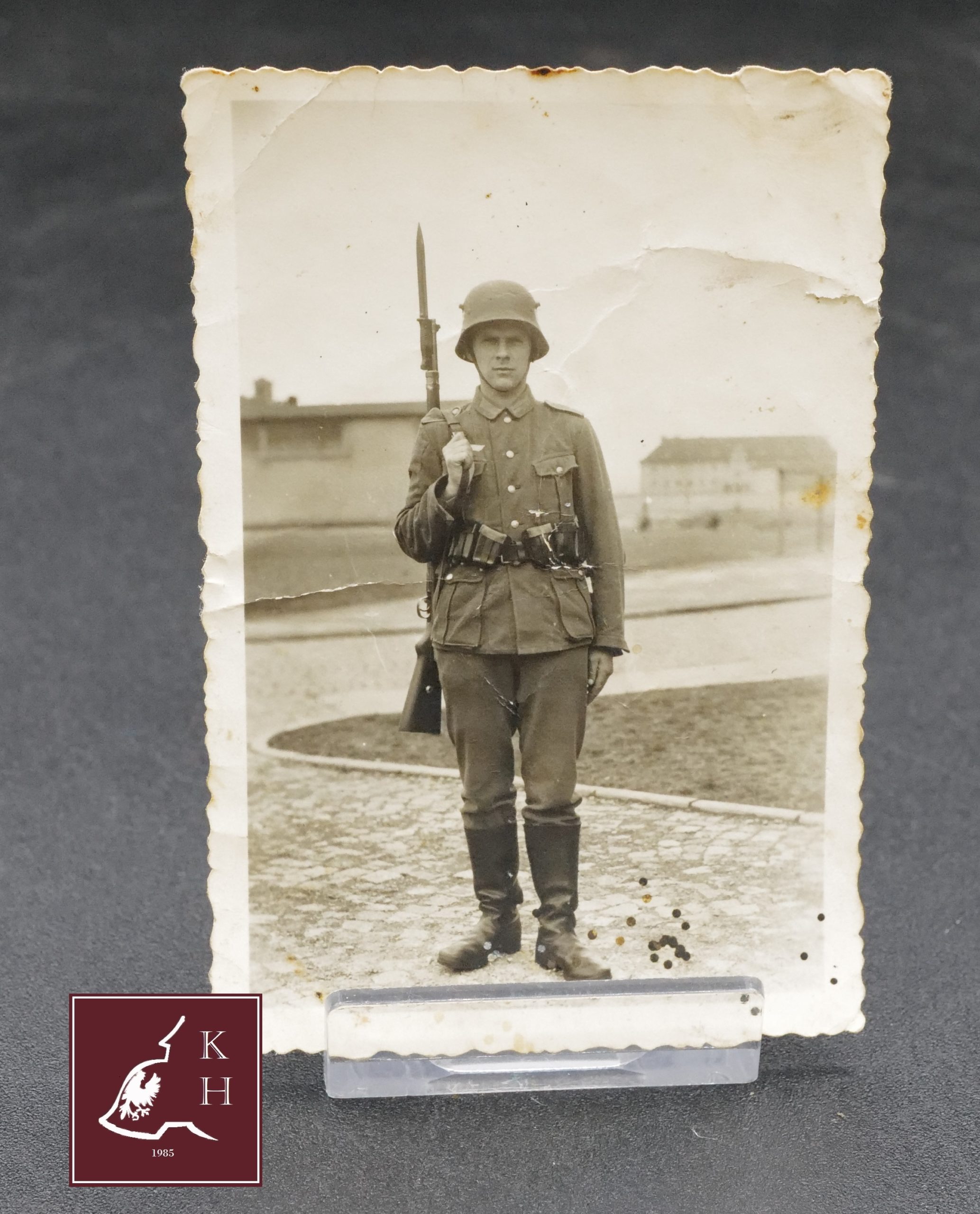 Picture of a german Soldier - with helmet and rifle - Karl Häuser